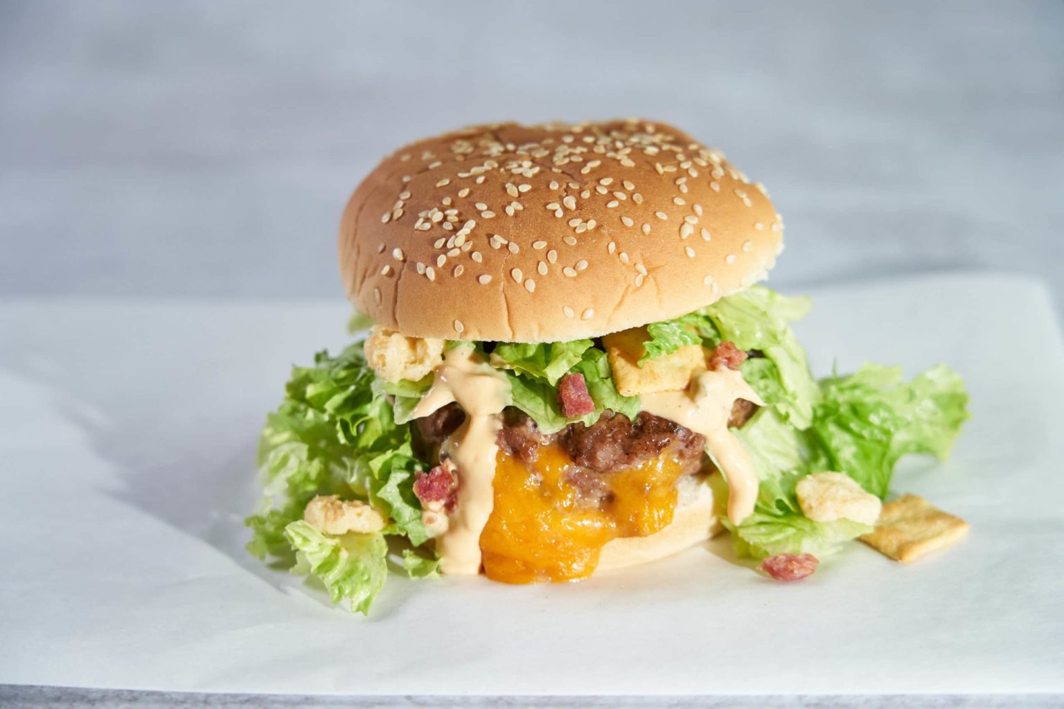 Cheese Stuffed Burger with Bacon Thousand Island Chopped Salad - Fresh ...